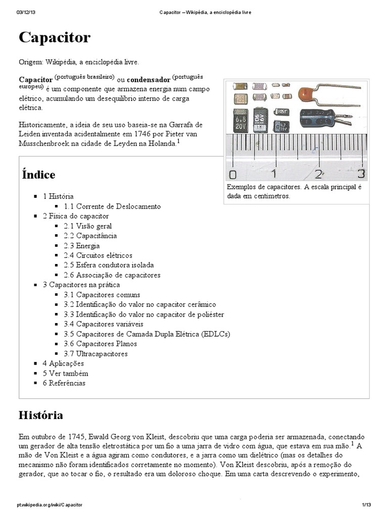 Capacitor - Wikipédia, A Enciclopédia Livre | PDF | Carga elétrica ... Capacitor - Wikipédia, A Enciclopédia Livre | PDF | Carga elétrica ...