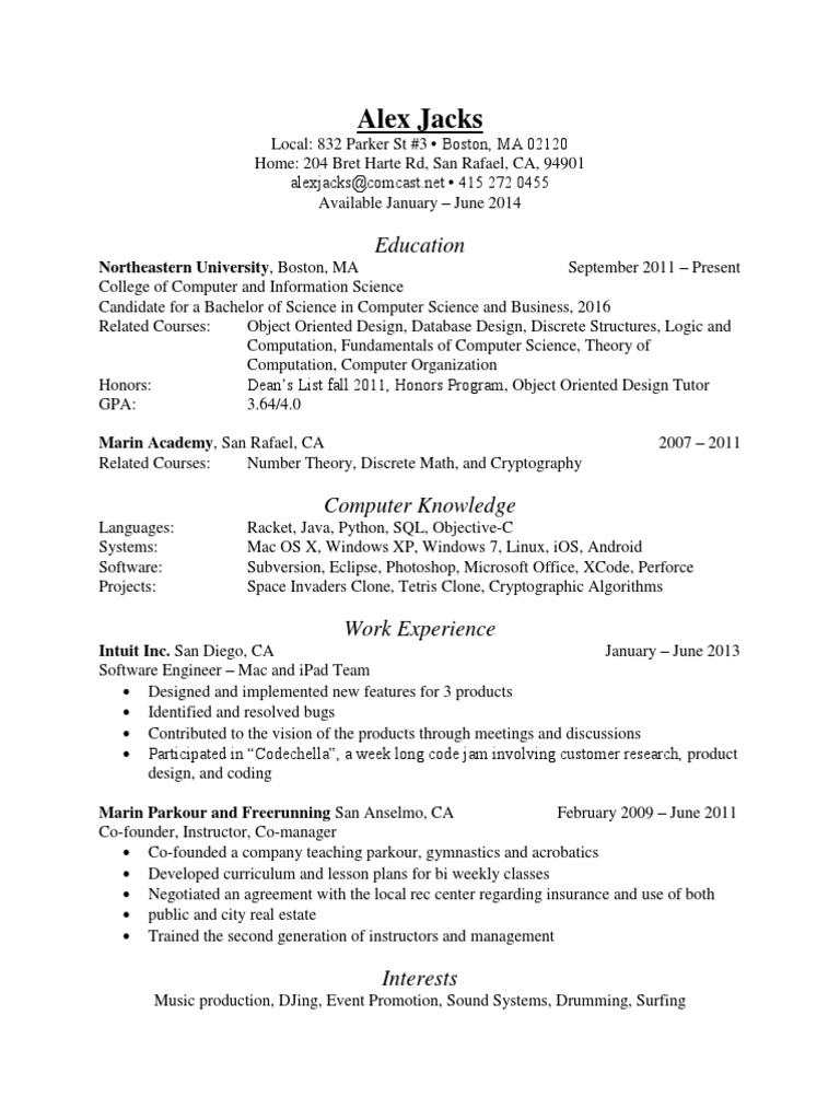 Alex Jacks: Computer Science Resume | PDF