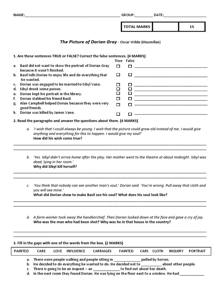 Exam Picture Dorian Gray | PDF | The Picture Of Dorian Gray | Leisure
