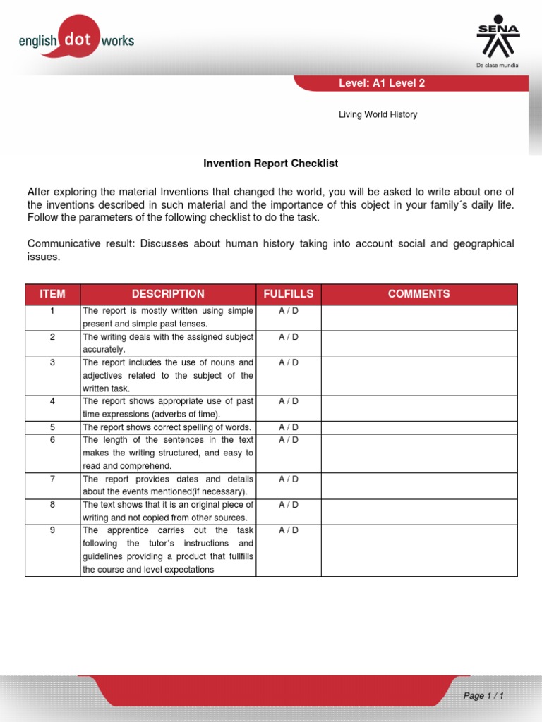 2-3-1 Invention Report Checklist | PDF | Language Arts & Discipline