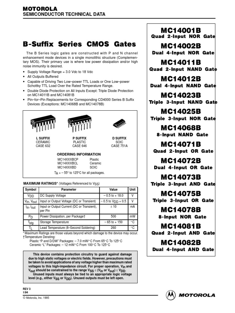 Motorola MC14001B CMOS Logic Gates | PDF