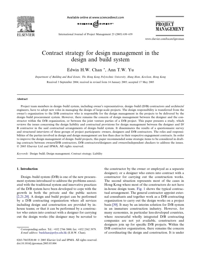 Contract Strategy For Design Management in The Design and Build System ...