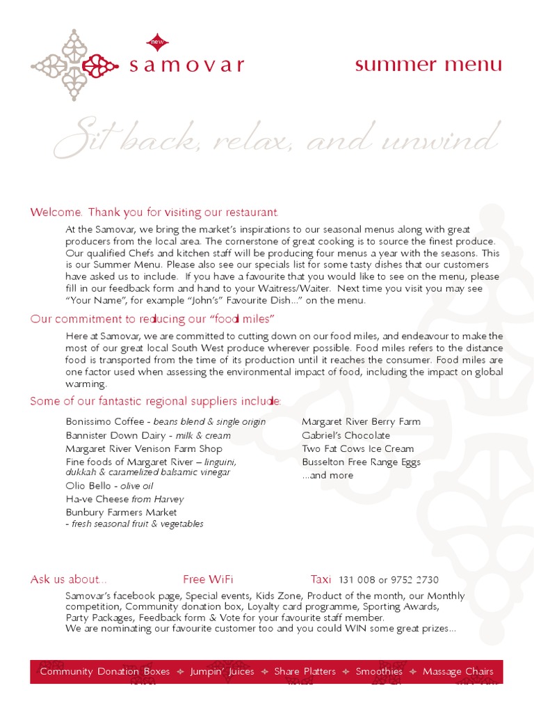 Sit Back, Relax, and Unwind: Summer Menu | PDF | Salad | Menu