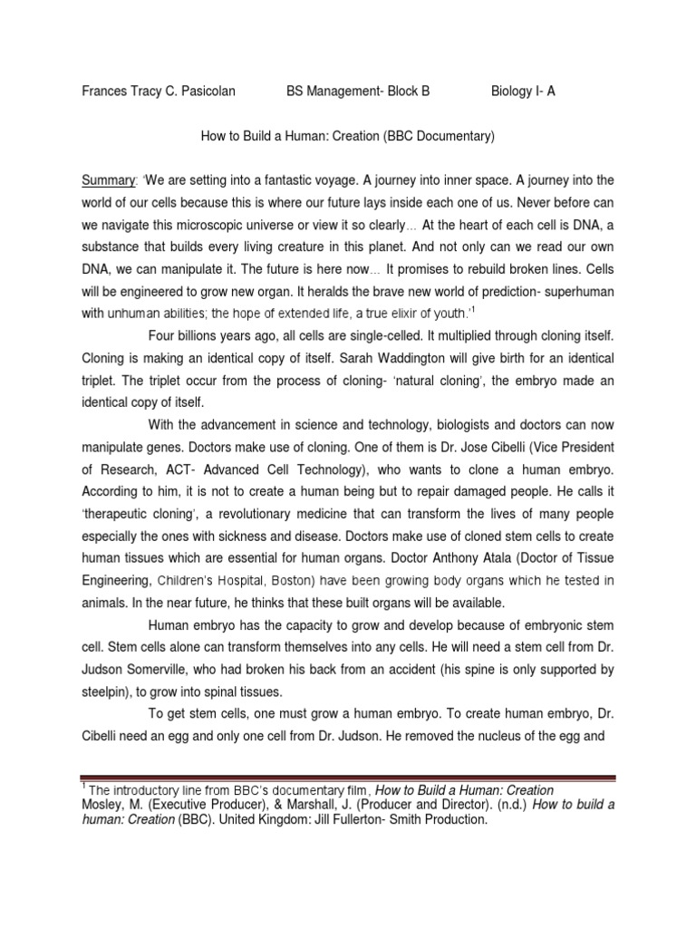 Reaction Paper To BBC's Documentary "How To Build A Human" | PDF ...