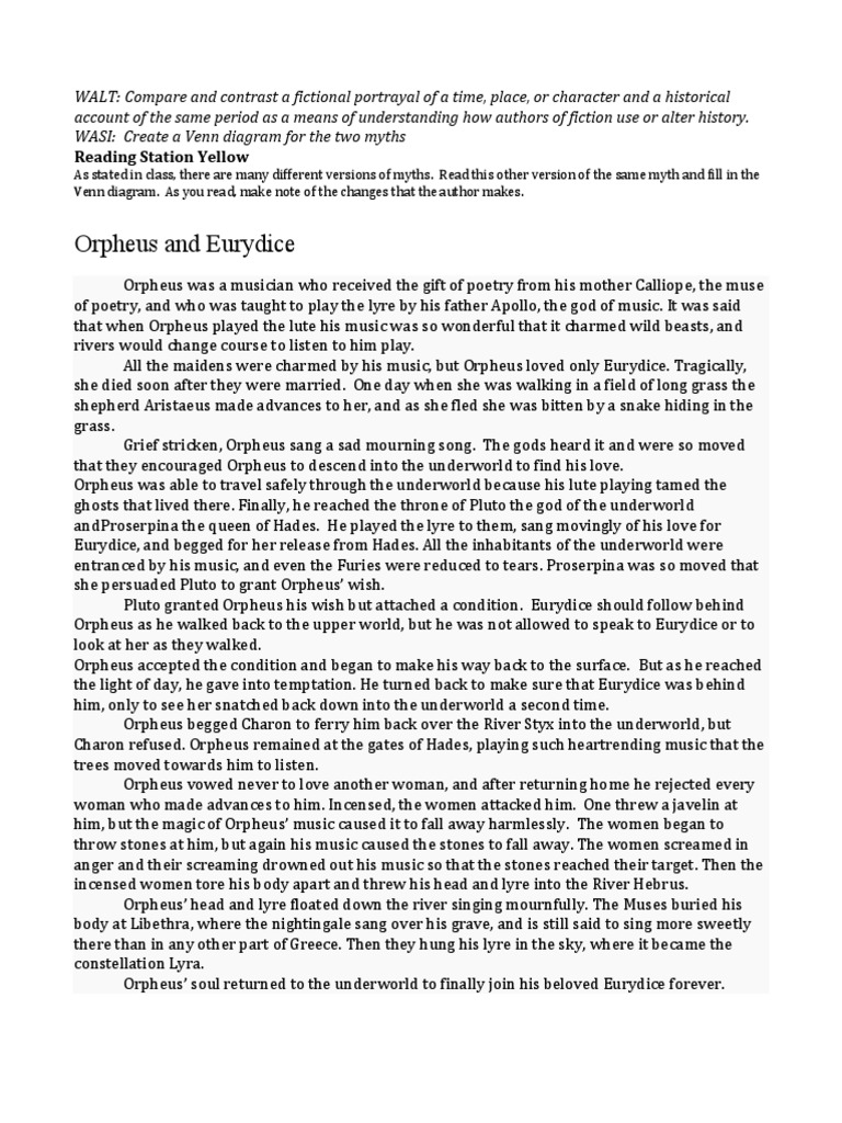 Orpheus and Eurydice | PDF | Orpheus | Hades