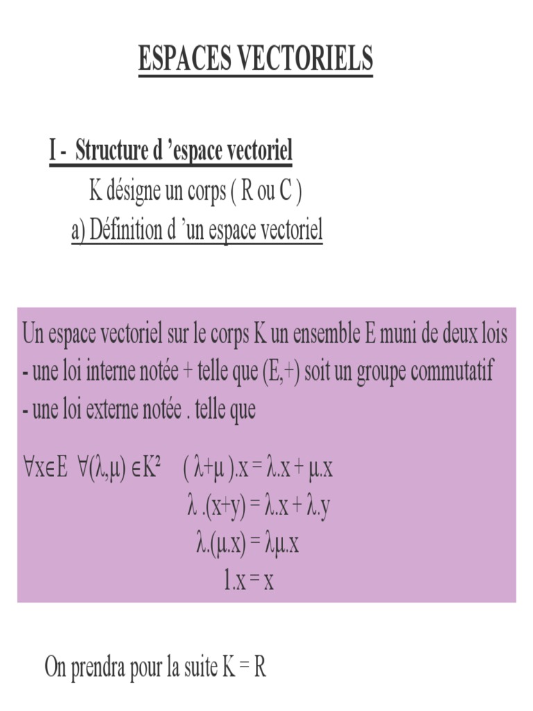 1 Espace Vectoriel | PDF | Base (algèbre linéaire) | Espace vectoriel