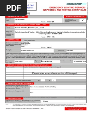 Emergency Lighting Test Certificate Template