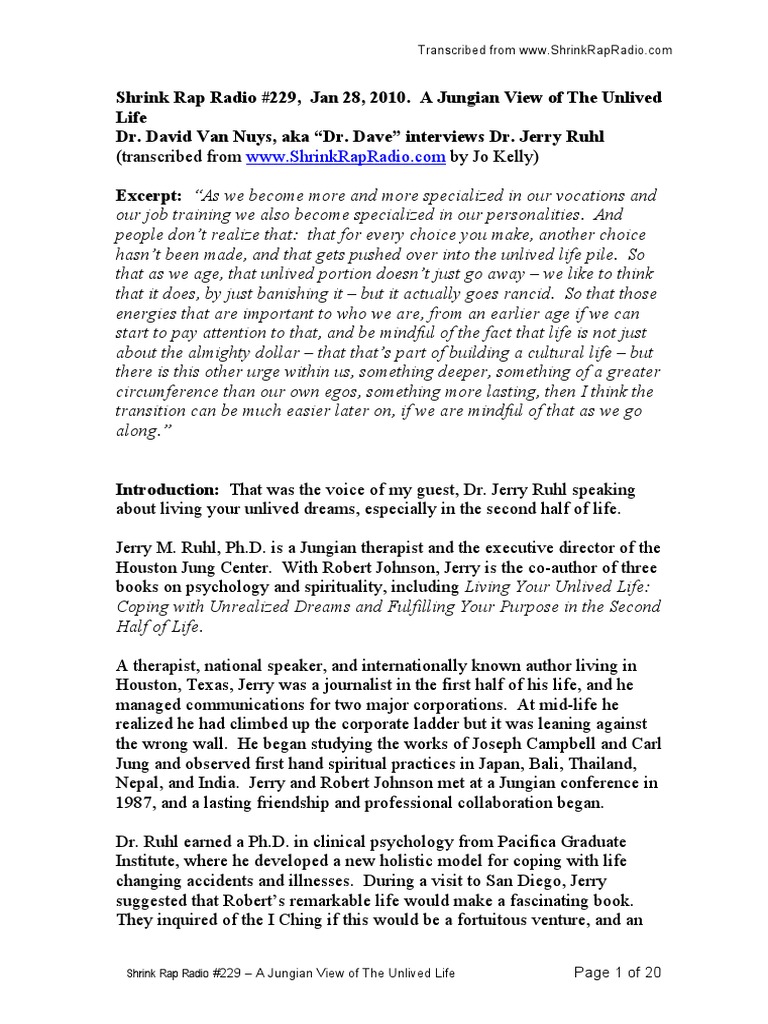 Unlived Life | PDF | Carl Jung | Psychology