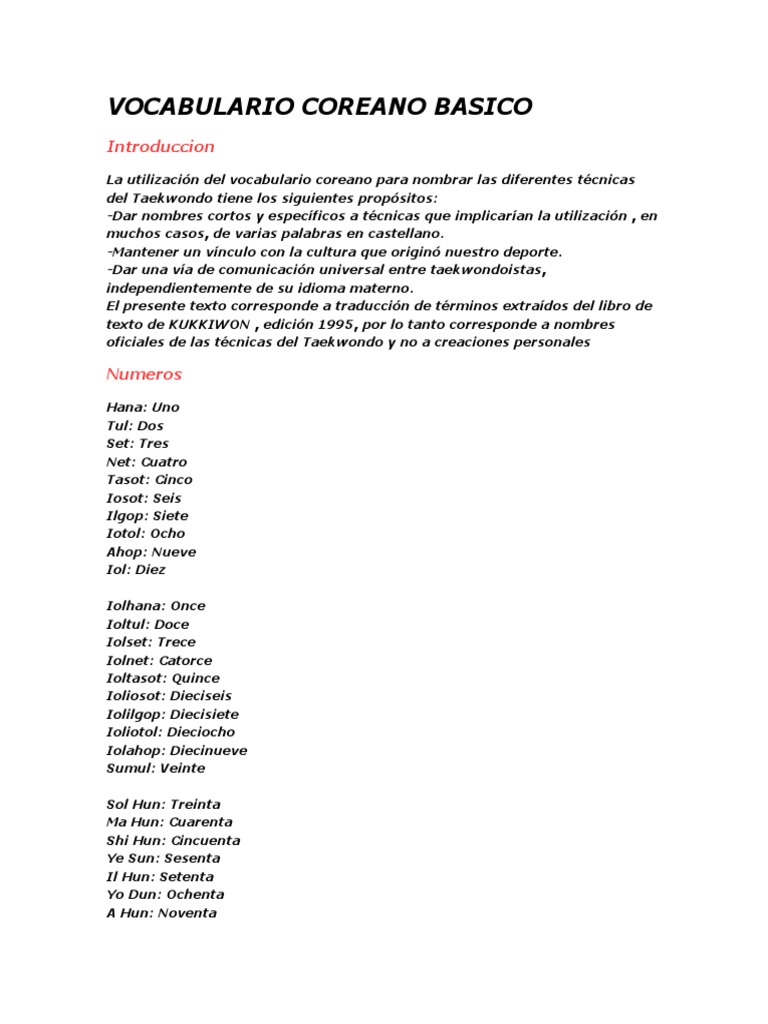Vocabulario Coreano Basico | PDF | Idiomas