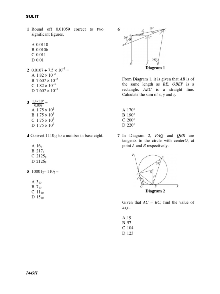 MM Soalan Paper 1 Set 3 | PDF | Mathematical Analysis | Geometry