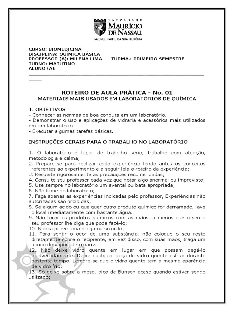 Roteiro Aula Pratica 1 | PDF | Filtragem | Laboratórios