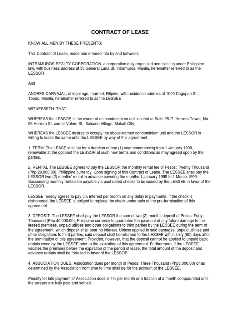 Contract of Lease - Sample | PDF | Lease | Justice