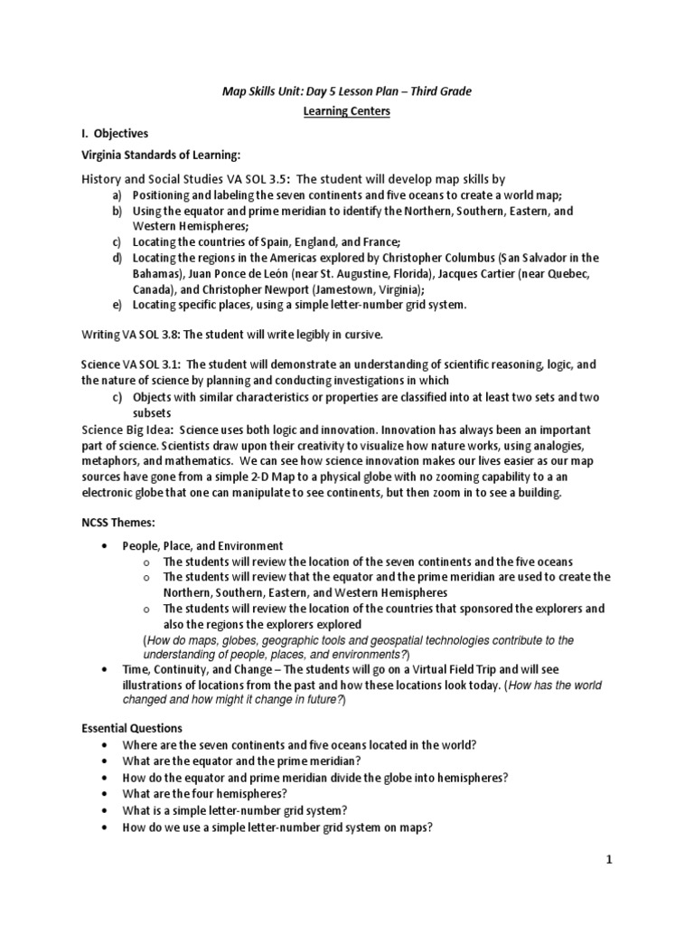 Third Grade Map Skills Lesson Plan | PDF | Map | Analogy