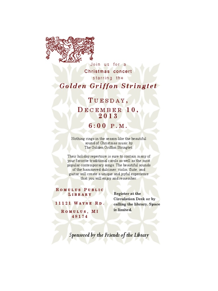 Holiday Concert at Romulus Library | PDF | Mystery, Thriller & Crime ...