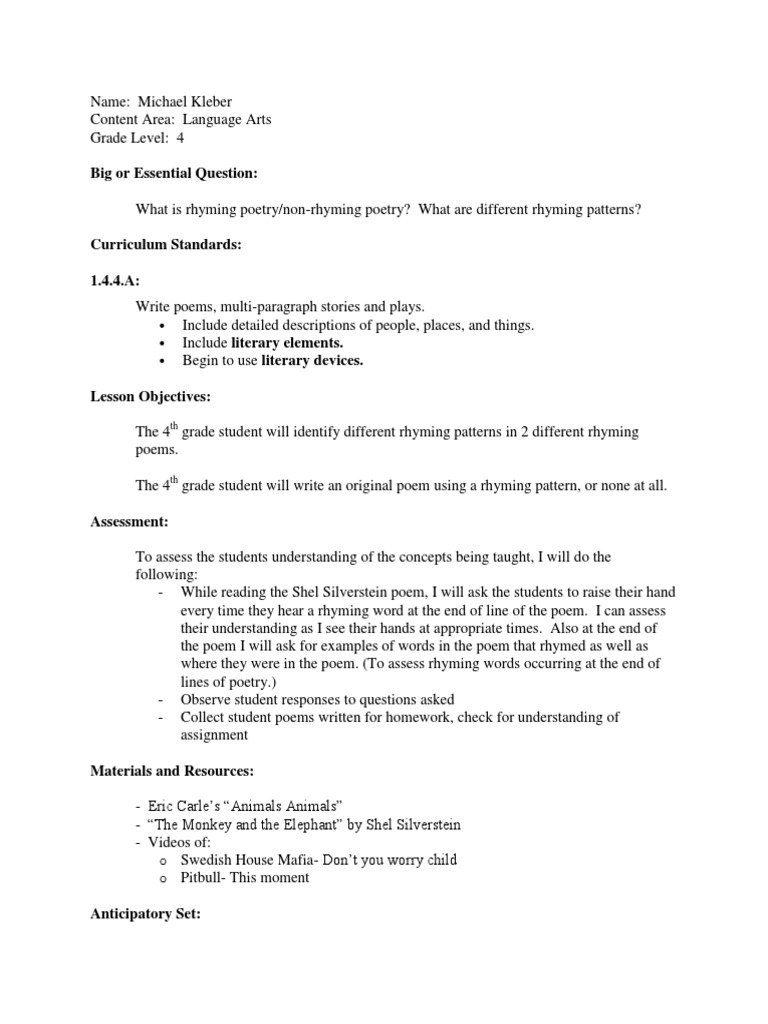 Teaching Rhyming Poetry in 4th Grade | PDF | Rhyme | Poetry