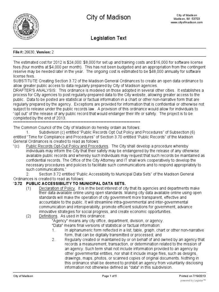 Madison Legislation Text | Download Free PDF | Metadata | Trade Secret
