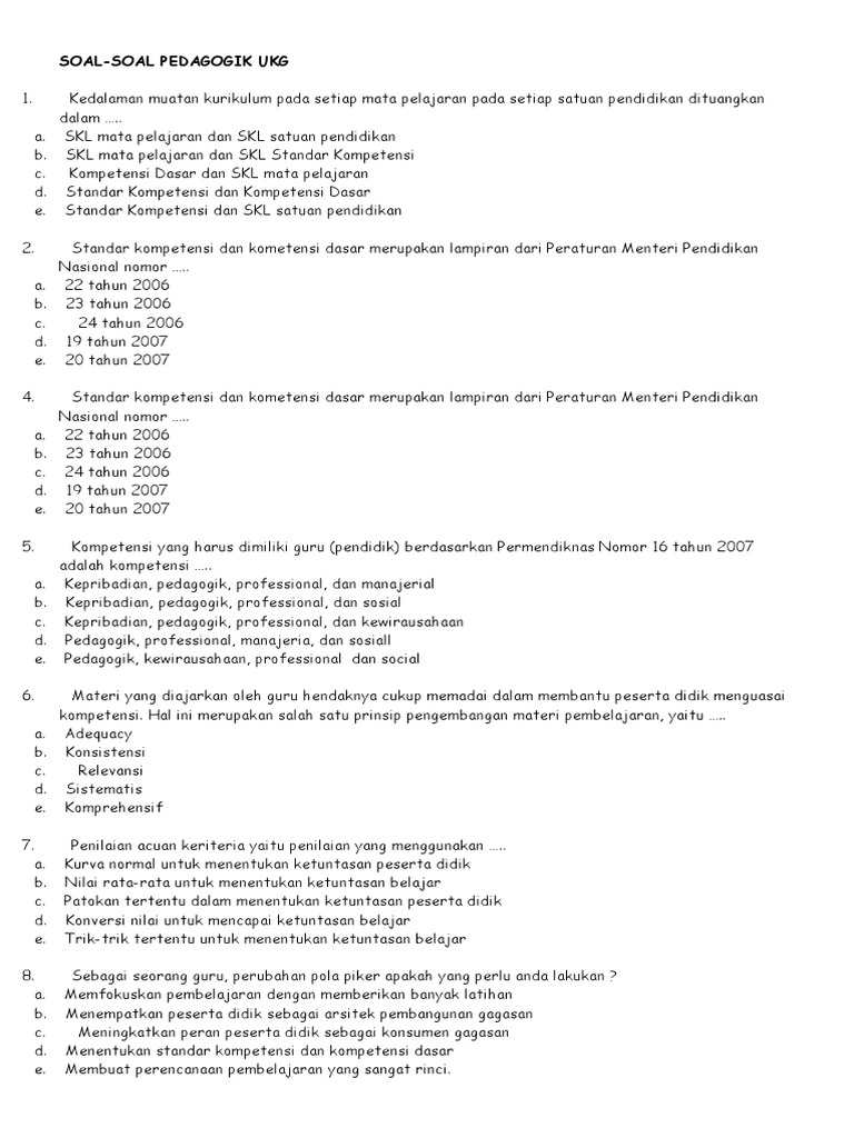 Contoh Soal Ukg | PDF