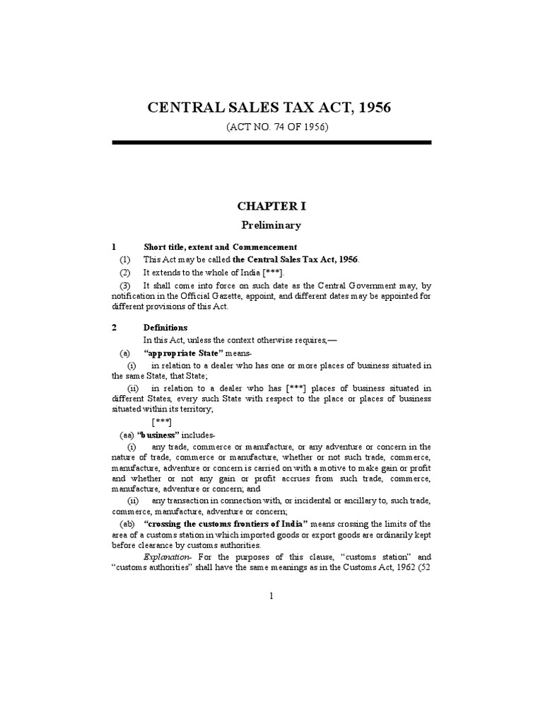 CST Act 1956 | PDF | Leisure