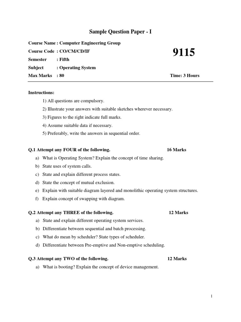 MSBTE Operating System Sample Paper | PDF | Process (Computing) | Scheduling (Computing)