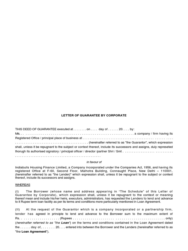 Corporate Guarantee Letter Template | PDF | Guarantee | Loans