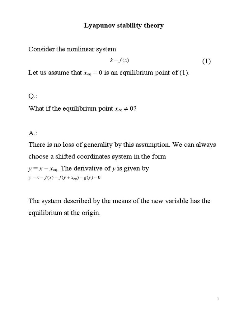 Lyapunov Stability Theory: y G X y F X F X y | PDF | Stability Theory | Mathematical Physics