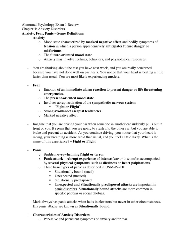 Abnormal Psychology Exam 1 Review | PDF | Phobia | Anxiety Disorder