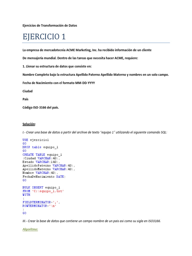 Ejercicios de Transformaci N de Datos | PDF | SQL | Recuperación de información