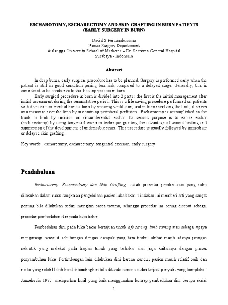 1713 - Escharotomy, Escharectomy and Skin Grafting in Burn Patients | PDF