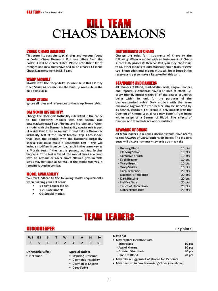 Kill Team List - Chaos Daemons v2.0 | PDF | Fantasy | Violence