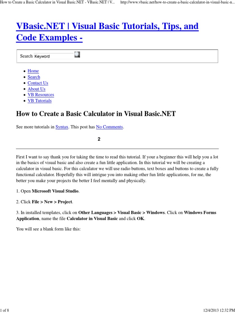 Basic Calulator | PDF | Visual Basic .Net | Software Engineering