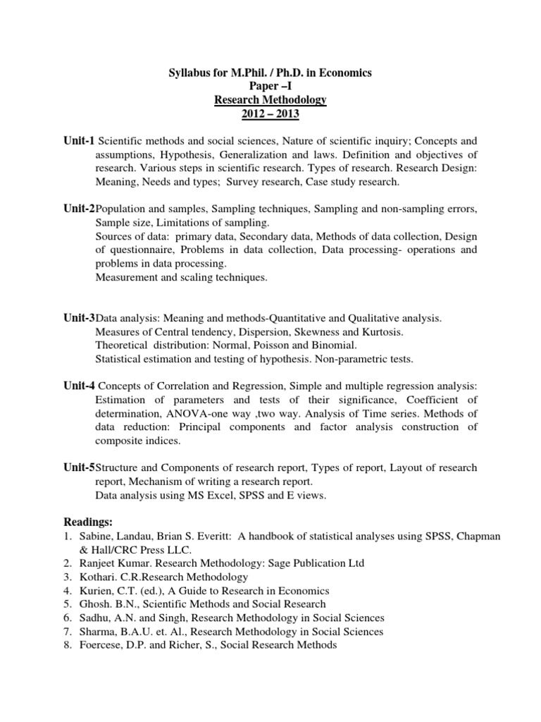 PHD Syllabus | PDF | Statistics | Social Research