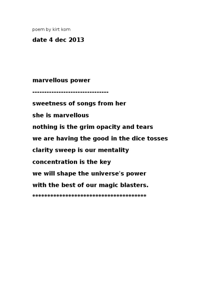 Kirt Kom's Poem: Marvelous Power | PDF