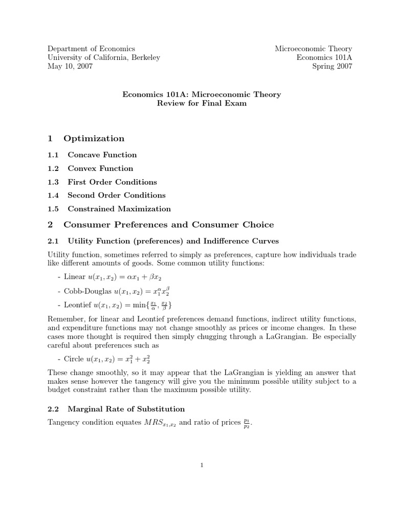 Microeconomic Theory - Review For Final Exam | PDF | Utility ...