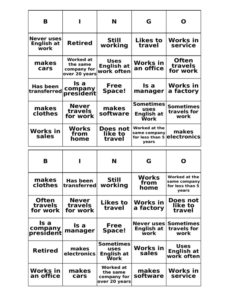 Job Bingo Cards | PDF | Business