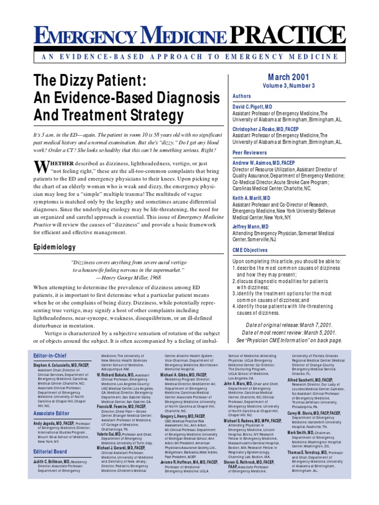 The Dizzy Patient An Evidence Based Diagnosis and Treatment Strategy ...