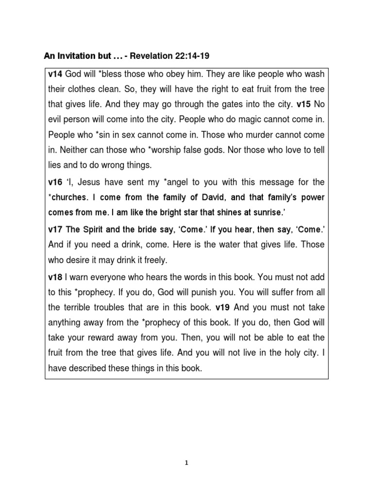 Revelation Chapter 22 Vrs 14 19 Pdf Sin Jesus