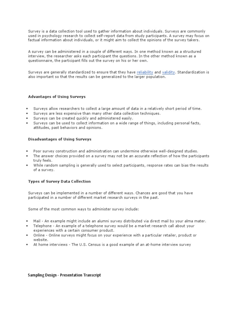 Survey Is A Data Collection | PDF | Survey Methodology | Sampling ...