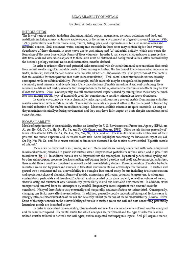 Bioavailability of Metals in Environment | PDF | Arsenic | Solubility