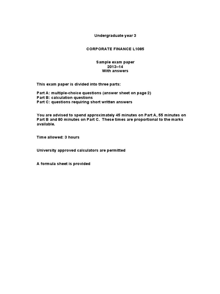 Sample Paper | PDF | Cost Of Capital | Bonds (Finance)