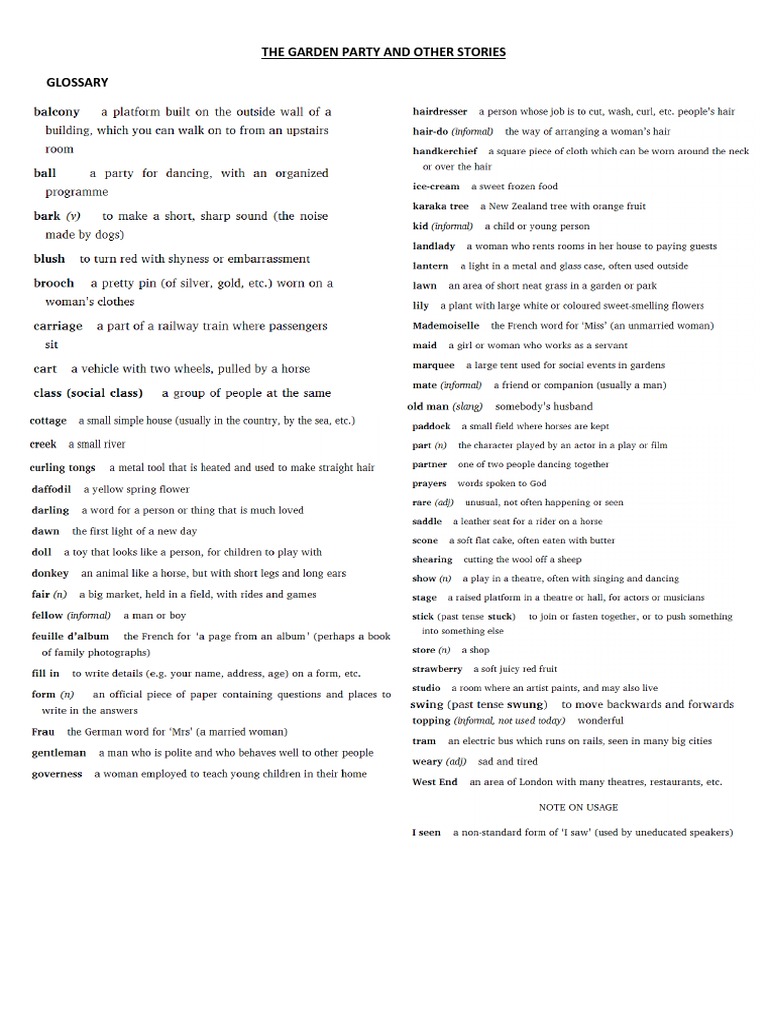 Garden Party Character Analysis | PDF | Art | Classics