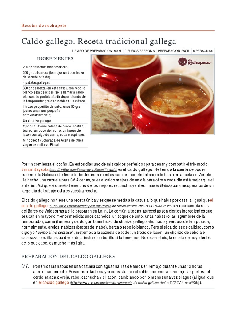 Caldo Gallego. Receta Tradicional Gallega | PDF | Caldo | Cocina del ...