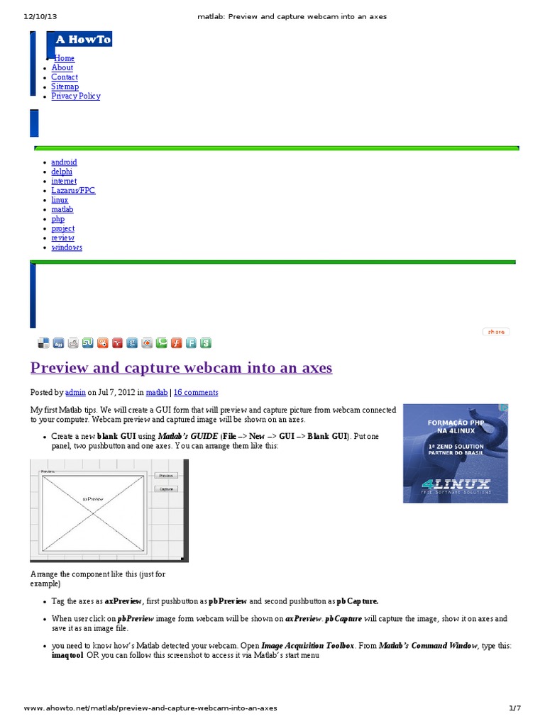 Matlab - Preview and Capture Webcam Into An Axes | PDF | Matlab | Word ...