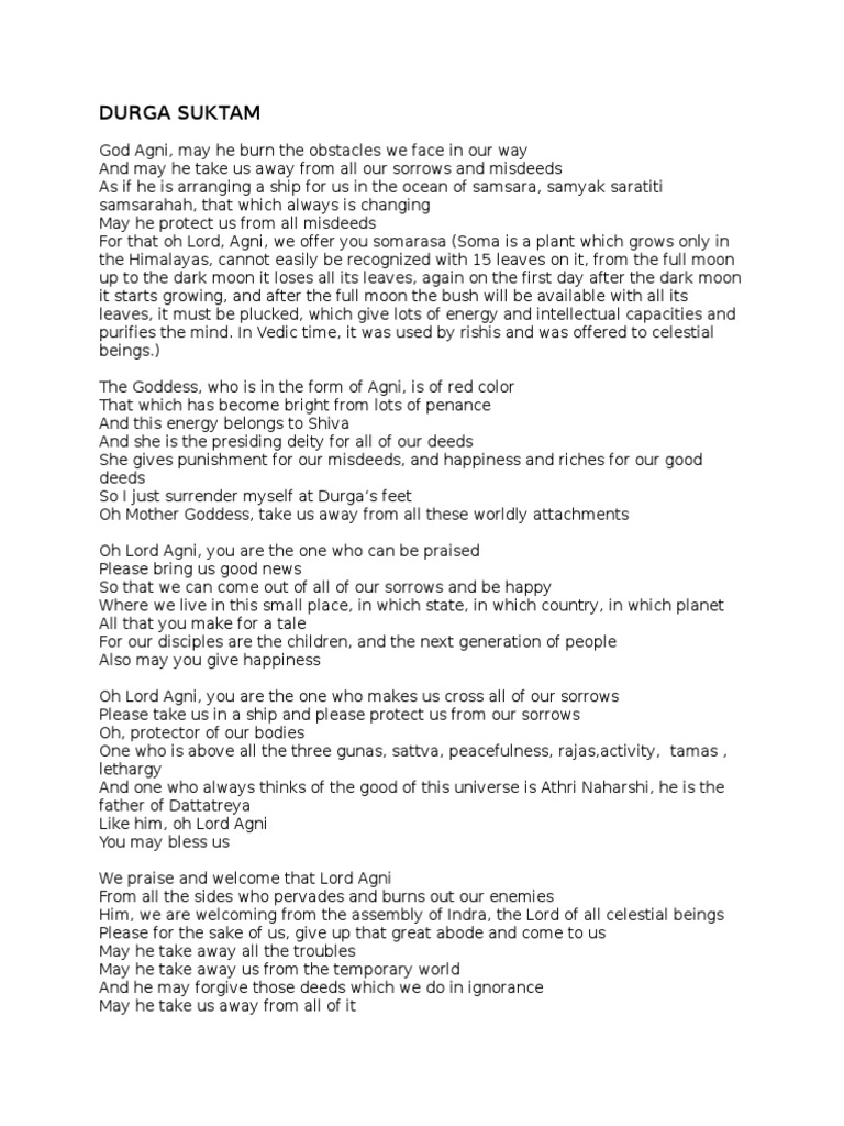 Durga SukTam Meaning | PDF | Deities | Mythology