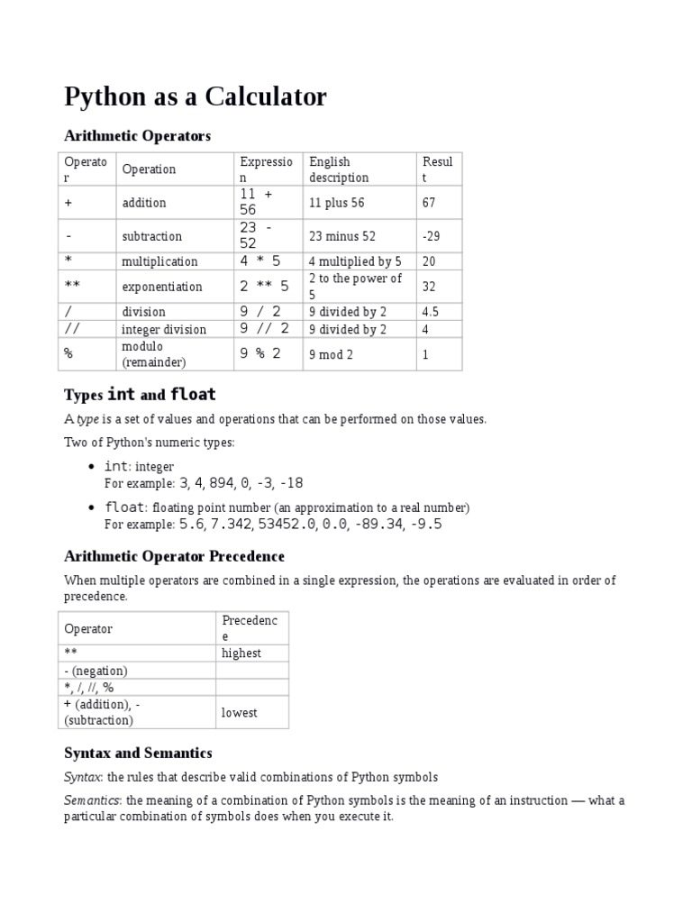Python As A Calculator: Arithmetic Operators | PDF | Boolean Data Type ...