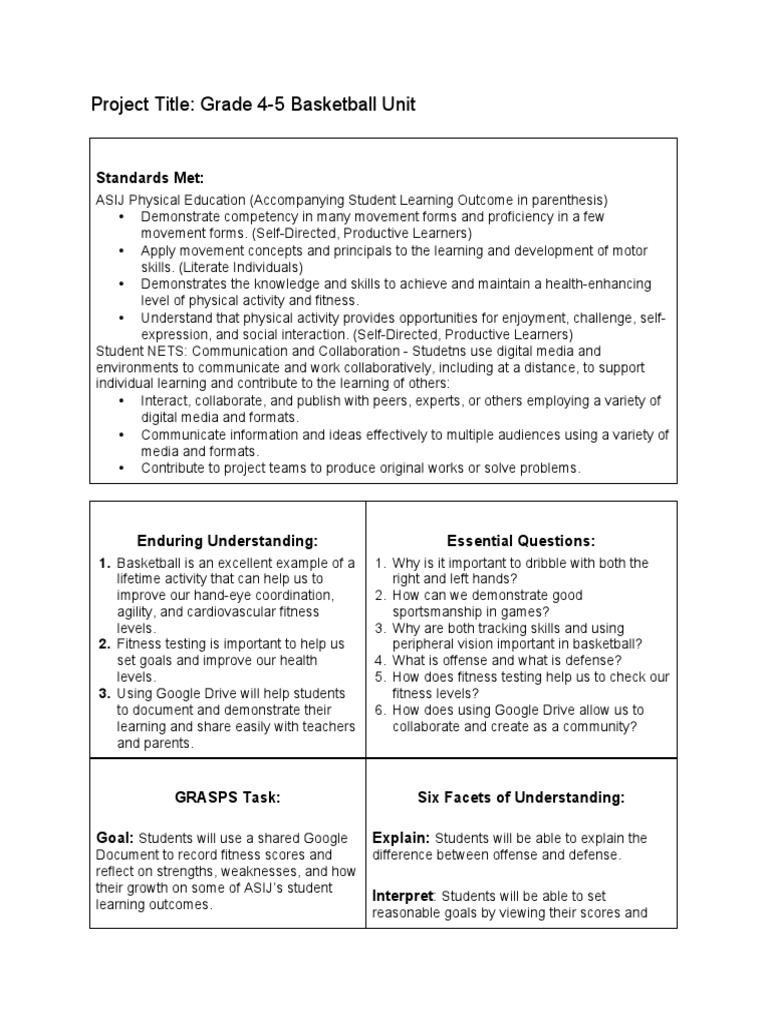 Course Four Final Project - UBD Planner | PDF | Physical Education ...