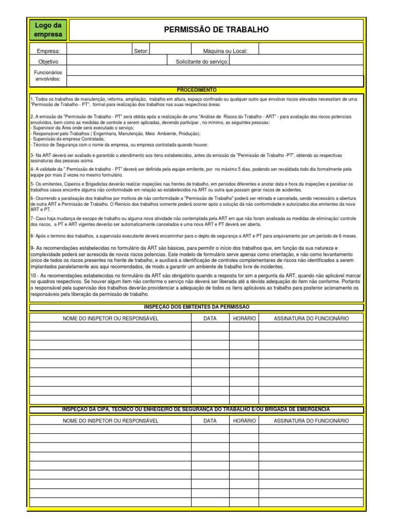 PT Permissão de Trabalho | PDF | Science | Engenharia