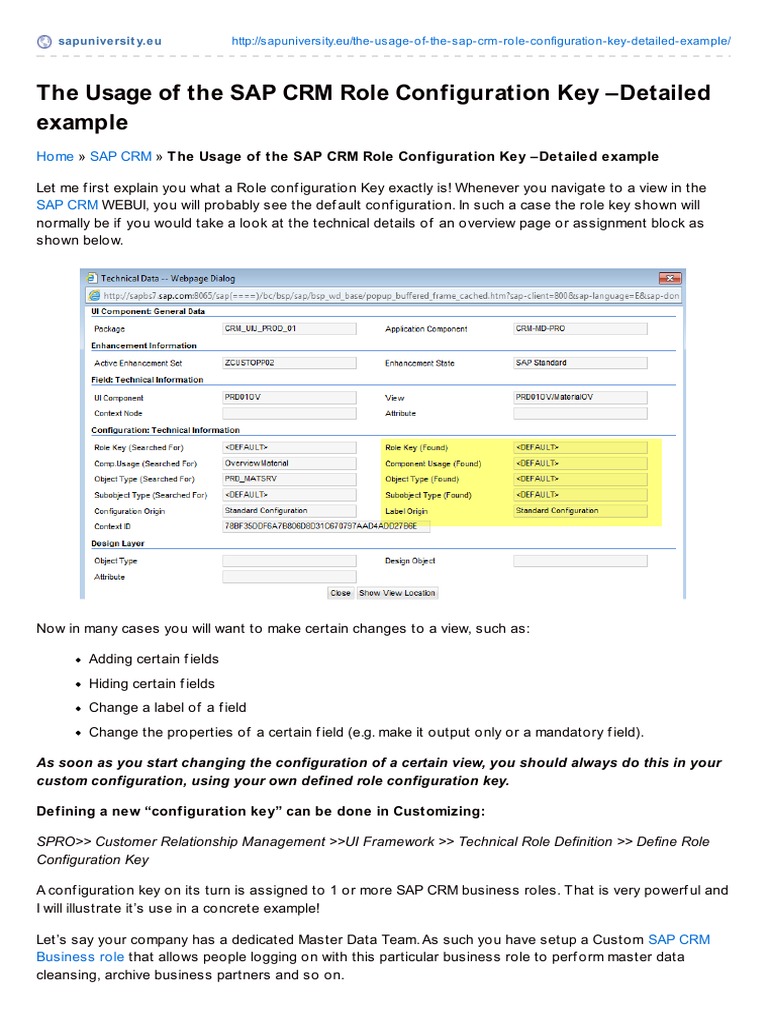 Sapuniversity - Eu-The Usage of The SAP CRM Role Configuration Key ...