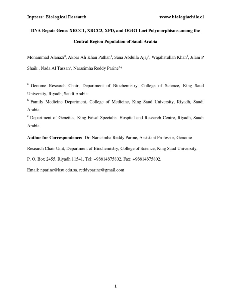 Alanazi Et Al Biological Research | PDF | Dna Repair | Gene