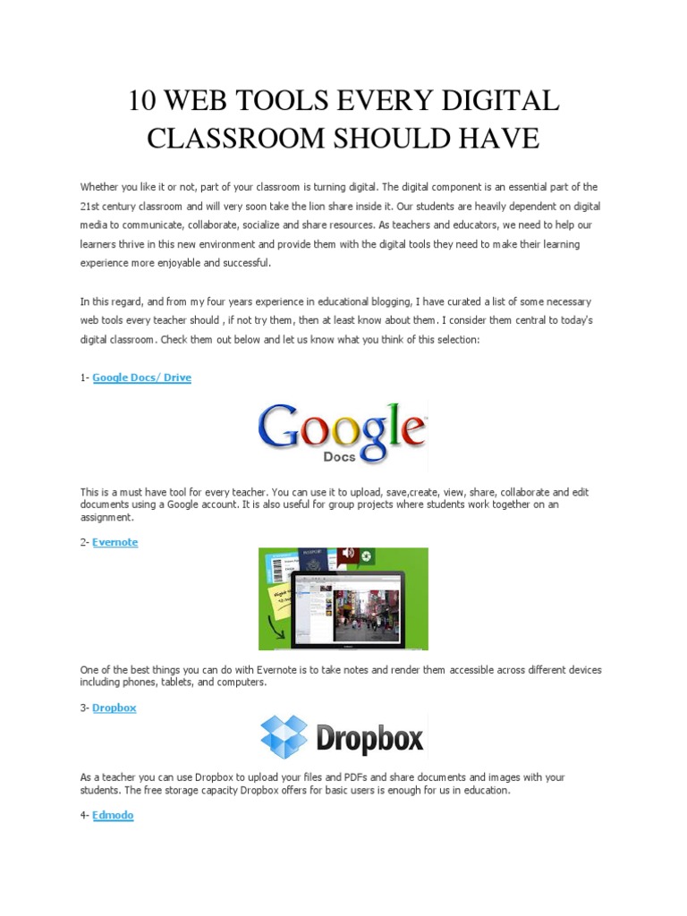 10 Web Tools Every Digital Classroom Should Have | PDF | Business ...