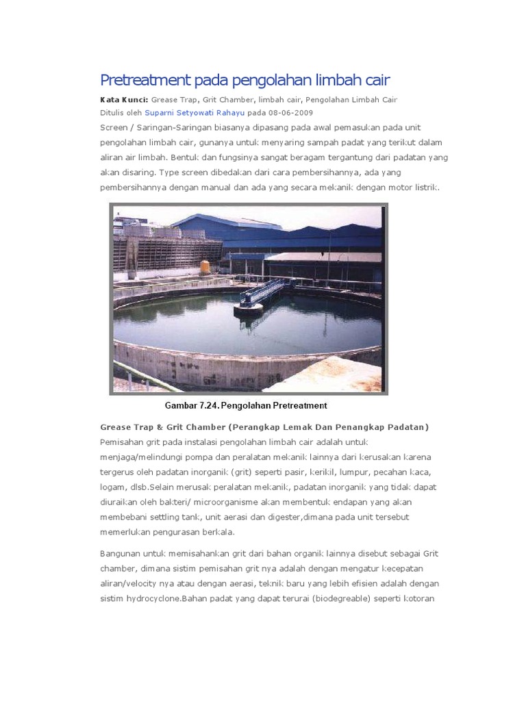 Definisi Pretreatment Limbah Cair | PDF | Polusi Air | Teknik Kimia
